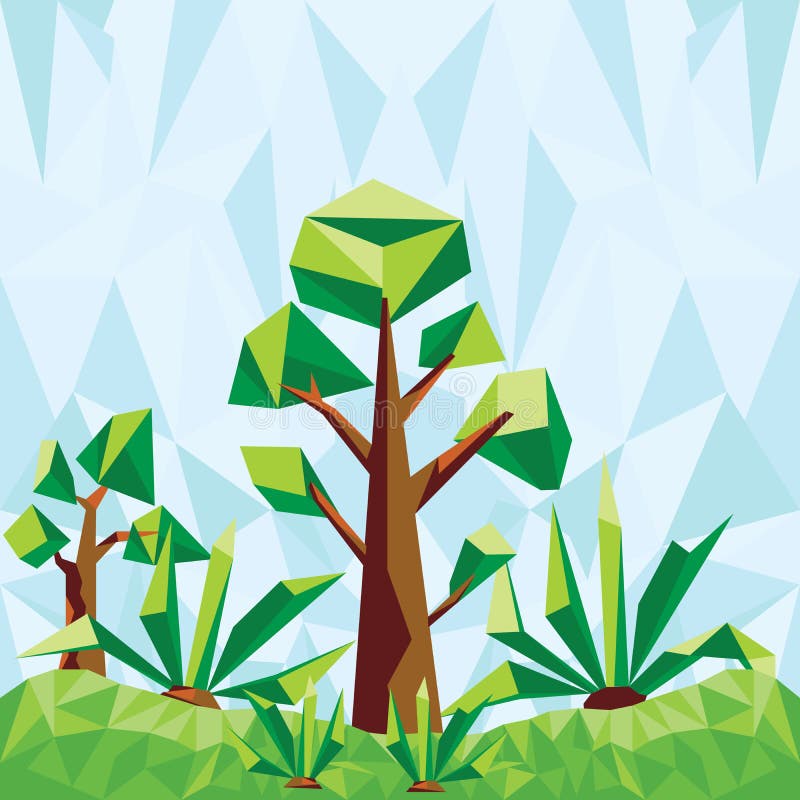 Vector Low Poly Landscape with Trees and Cactus Stock Vector ...