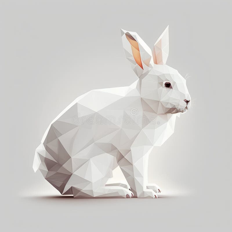 Vector Low Poly White Rabbit Isolated on Gray Background. Polygonal ...