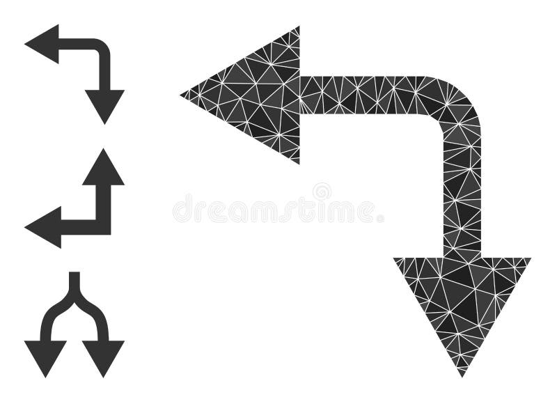 Vector Lowpoly Bifurcation Arrow Left Down Icon and Other Icons Stock ...