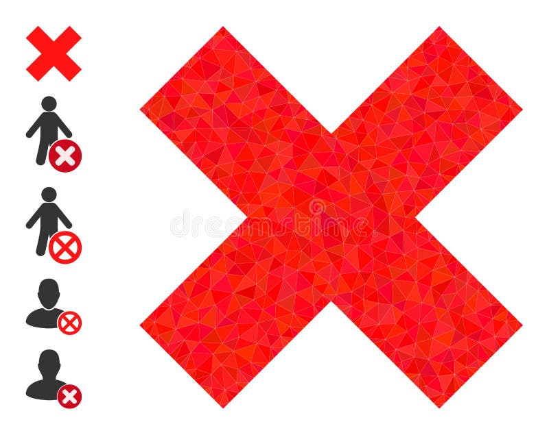 Vector Lowpoly X-Cross Delete Icon and Bonus Icons Stock Illustration ...