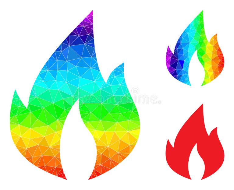 Vector Lowpoly Fire Flame Icon with Spectral Colored Gradient Stock ...