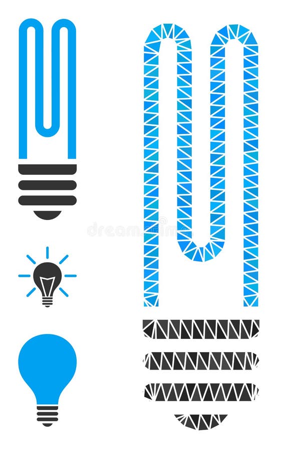 Vector Lowpoly Fluorescent Bulb Icon with Bonus Icons Stock Vector ...