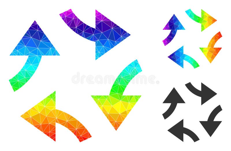 Vector Lowpoly Swirl Arrows Icon with Spectral Colored Gradient Stock ...