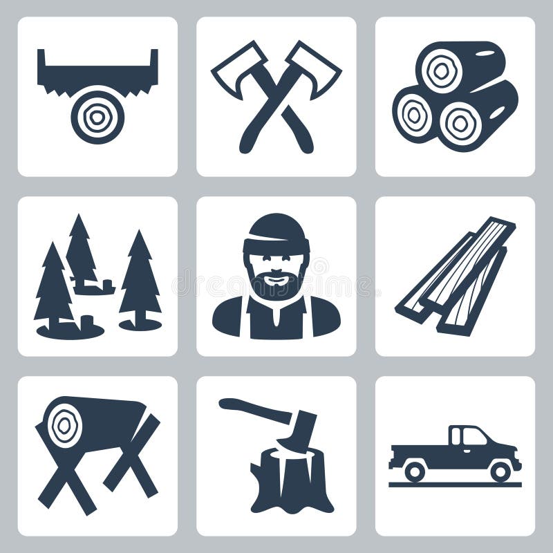 Vector Lumberjack Icons Set Stock Vector - Illustration of wood, timber ...