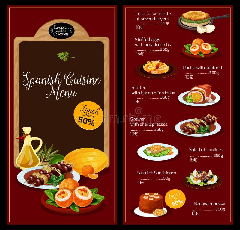 Vector Lunch Menu Template for Spanish Cuisine Stock Vector ...