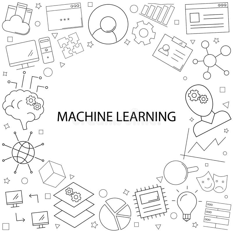 Machine Learning Vector Banner. Word with Line Icon Stock Vector ...