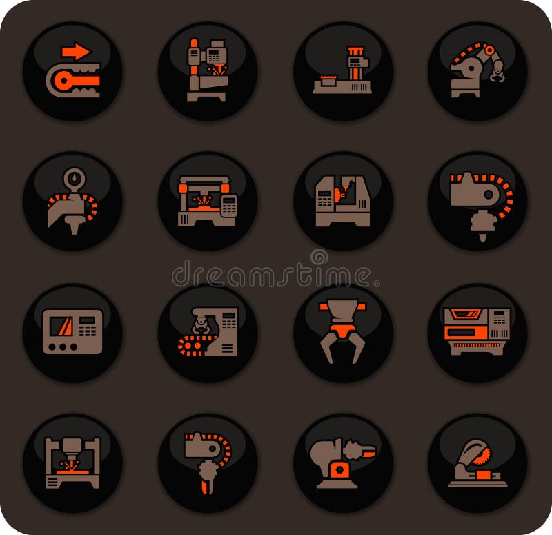 Machine tool icons set stock illustration. Illustration of control ...