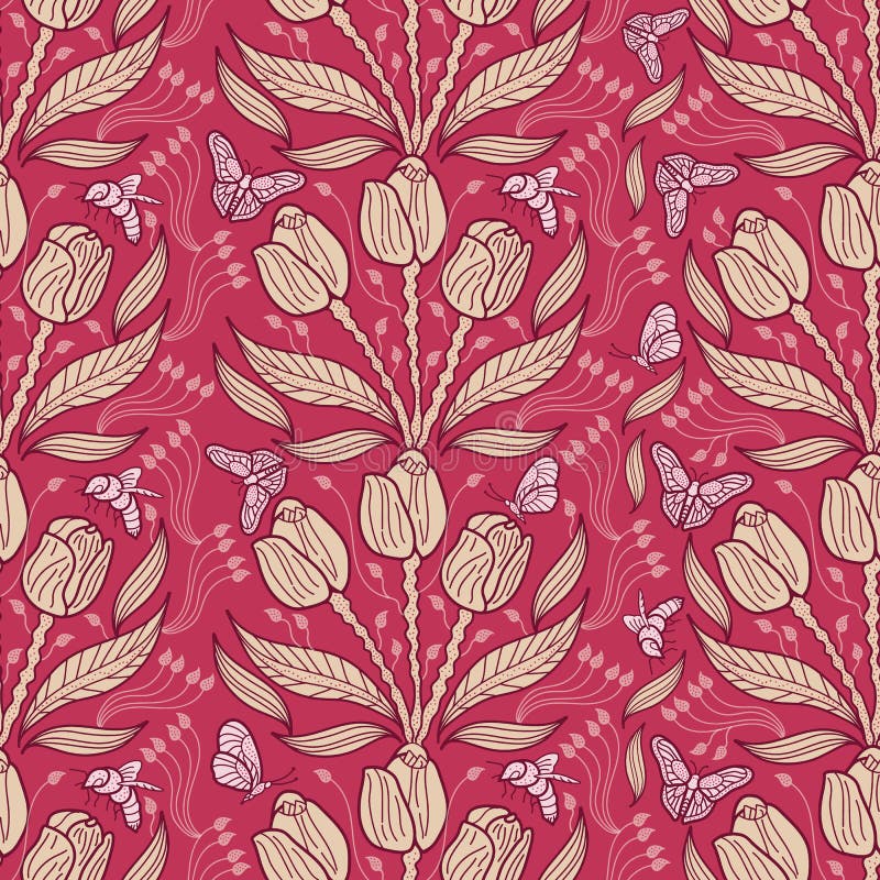 Vector Magenta Tulip Garden Repeat Pattern Background Design Stock ...