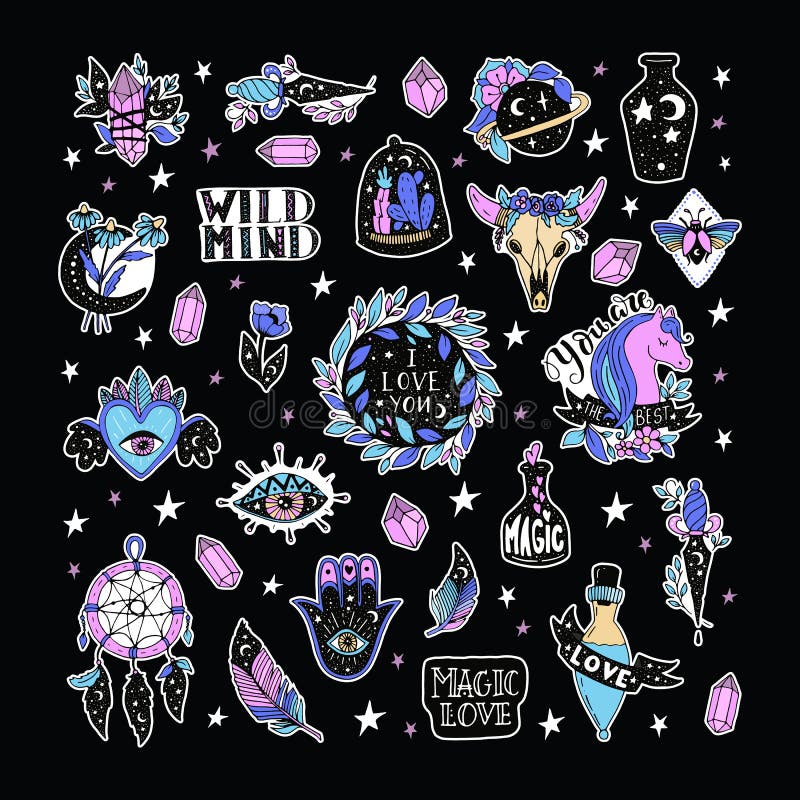 Vector Magic Love Stickers Patch, Witch Craft Stock Vector ...