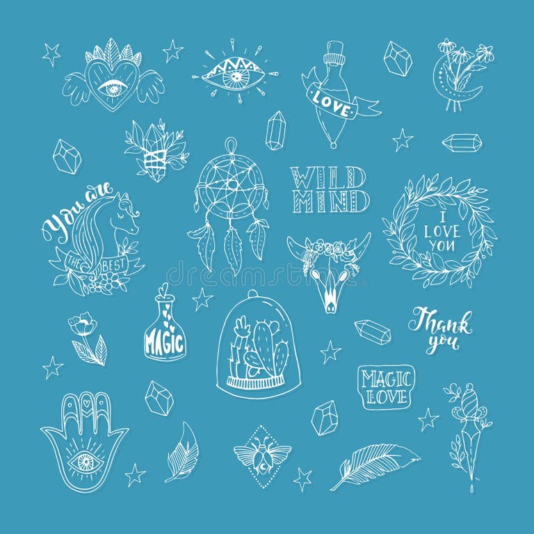 Vector Magic Love Stickers Patch, Witch Craft Stock Vector ...