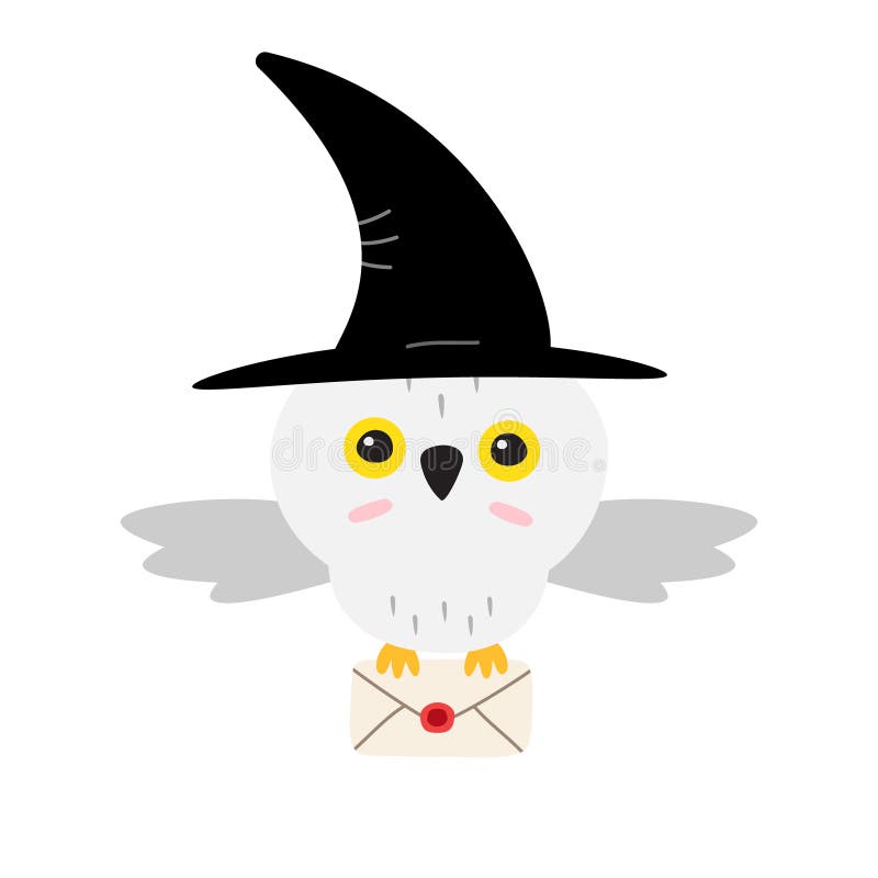 Vector Magic Polar Owl with Letter and Wizard Hat Stock Vector ...