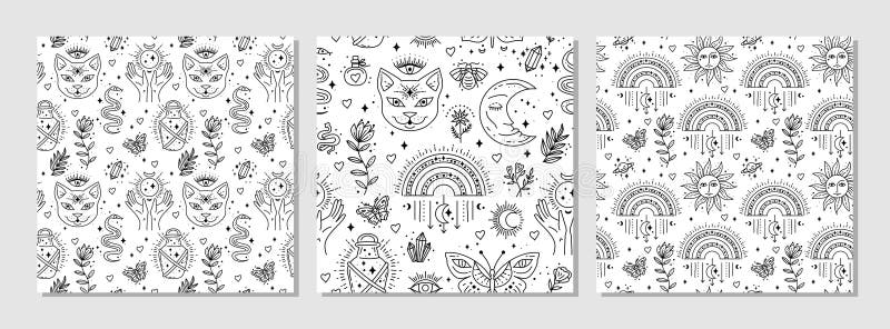 Vector Magic Seamless Pattern with Butterfly, Sun, Moon, Cat, Clouds ...