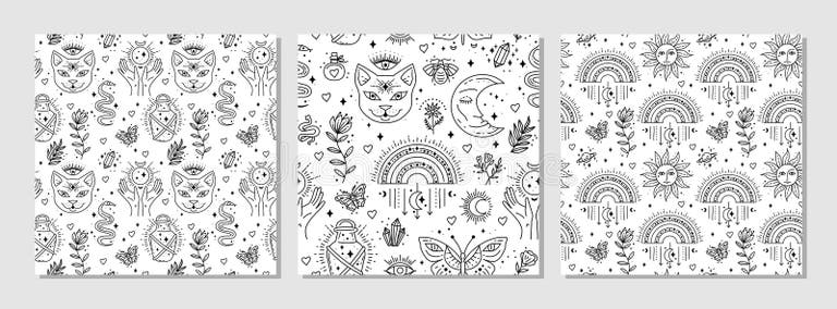 Vector Magic Seamless Pattern with Butterfly, Sun, Moon, Cat, Clouds ...