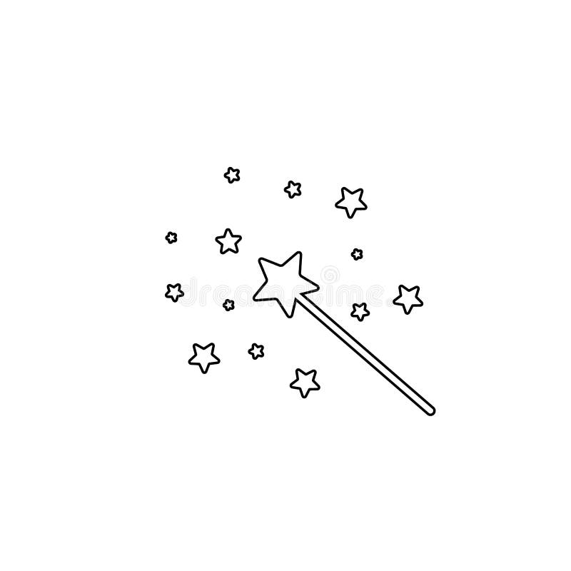 Vector Magic Wand Line Icon with Star Sparkle Stock Vector ...