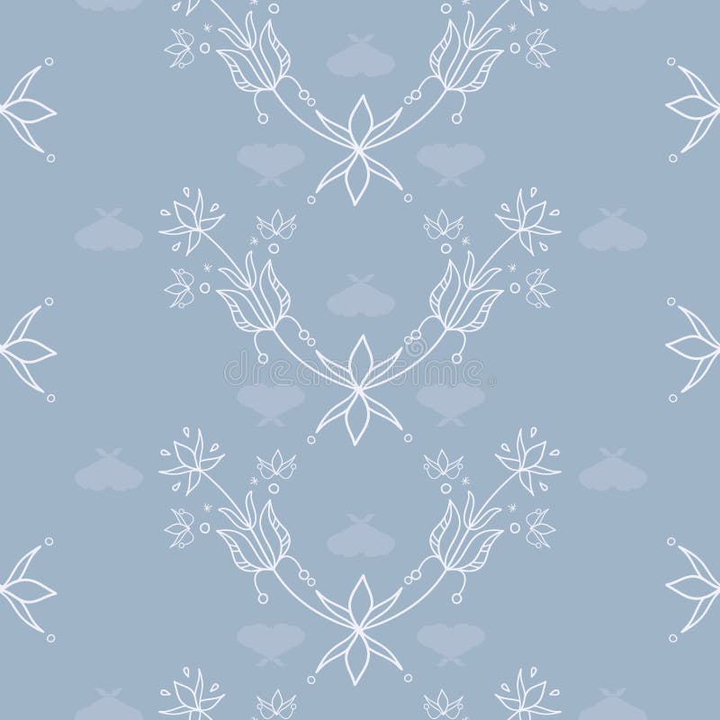 Vector Magical Florals Arabesque in Blue Seamless Pattern Background ...
