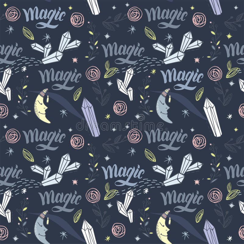 Vector Magical Seamless Pattern with Constellations, Moon, Magic, Stars ...