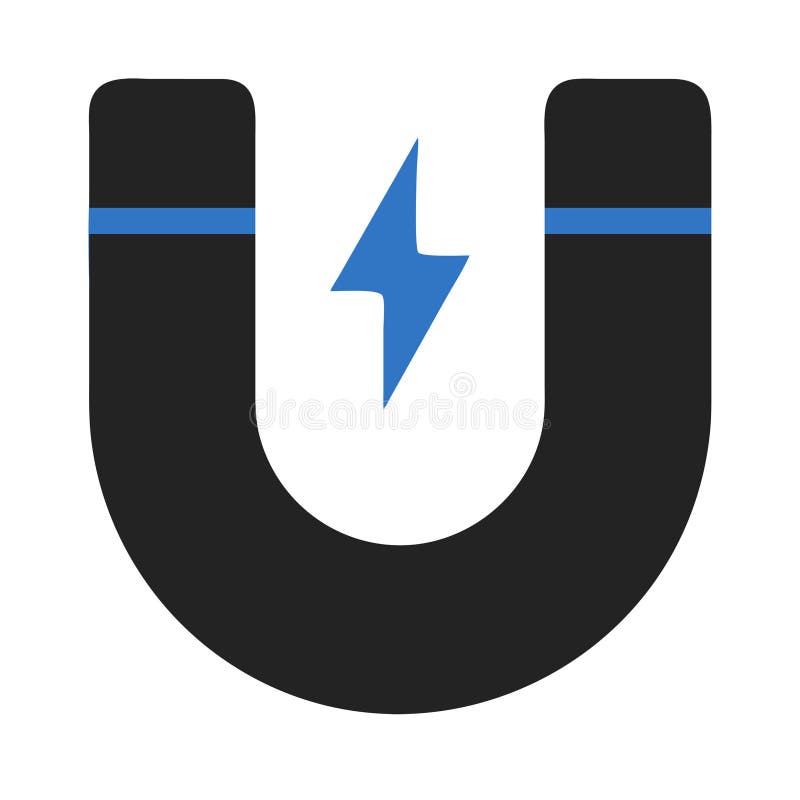 Vector Magnet Symbol with Blue Lightning for Science Education and ...
