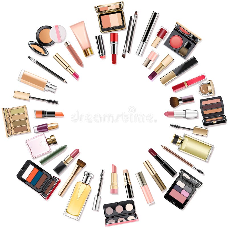 Vector Makeup Background. Glamorous Makeup Collection with Nail Polish ...