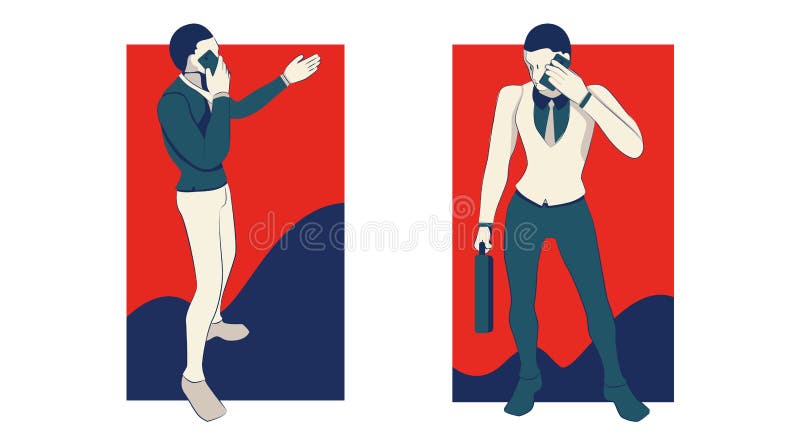 Vector of Male Characters Standing on a Handphone. Businessman Calling ...