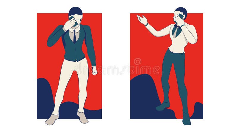 Vector of Male Characters Standing on a Handphone. Businessman Calling ...