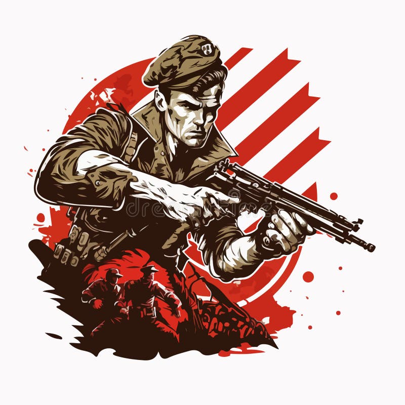 Vector Male Soldier is Aiming the Gun at the Front Stock Illustration ...