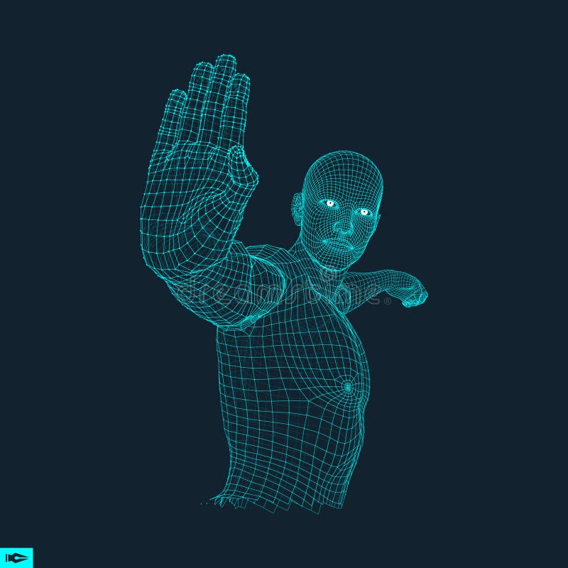 Vector Man with Hand Up To Stop. Human Showing Stop Gesture. 3D Model ...