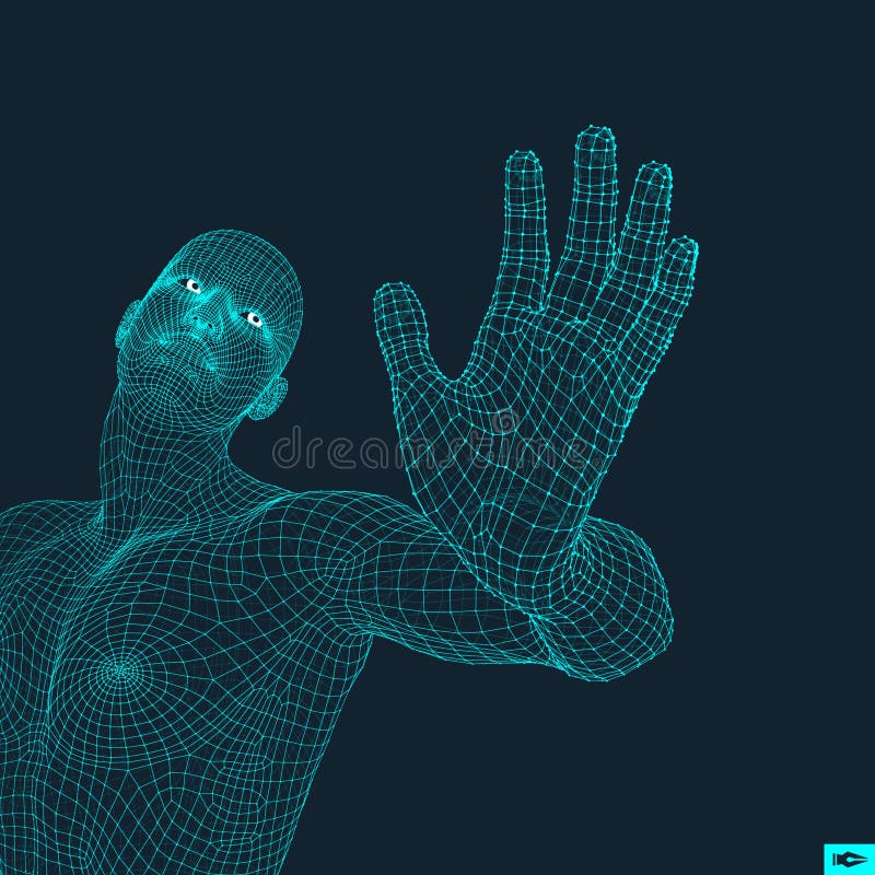 Vector Man with Hand Up To Stop. Human Showing Stop Gesture. 3D Model ...