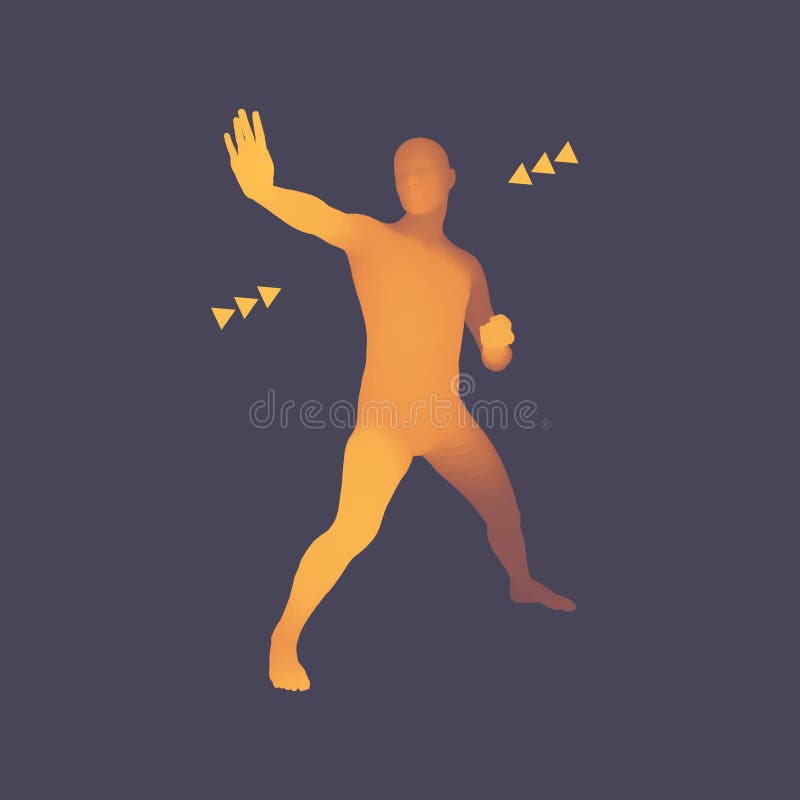 .Vector Man With Hand Up To Stop. Human Showing Stop Gesture. 3D Model ...