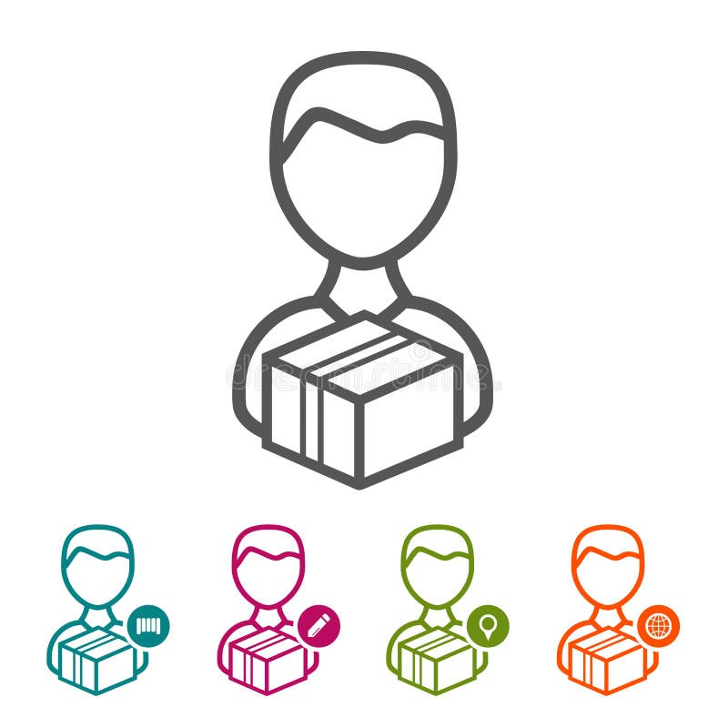 Vector Man with Package Icons in Thin Line Style and Flat Design. Stock ...
