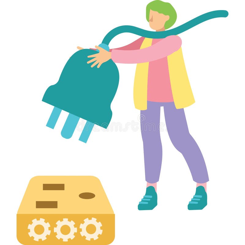 Vector Man Putting Power Plug into Socket Icon Stock Illustration ...