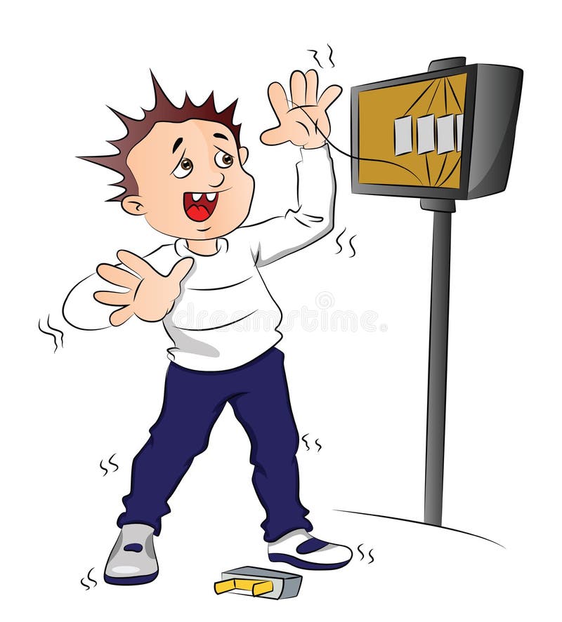 Vector of Man Receiving an Electric Shock after Short Circuit Stock ...