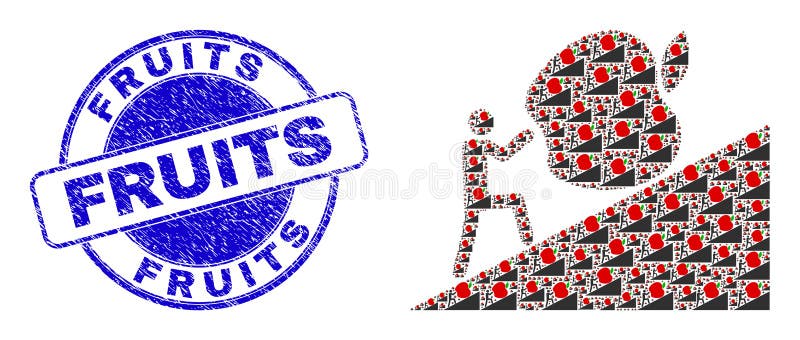 Scratched Fruits Seal and Man Rolling Apple Up Recursion Composition of ...