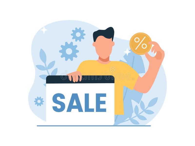 Vector of a Man with a Sale Signboard Stock Illustration - Illustration ...