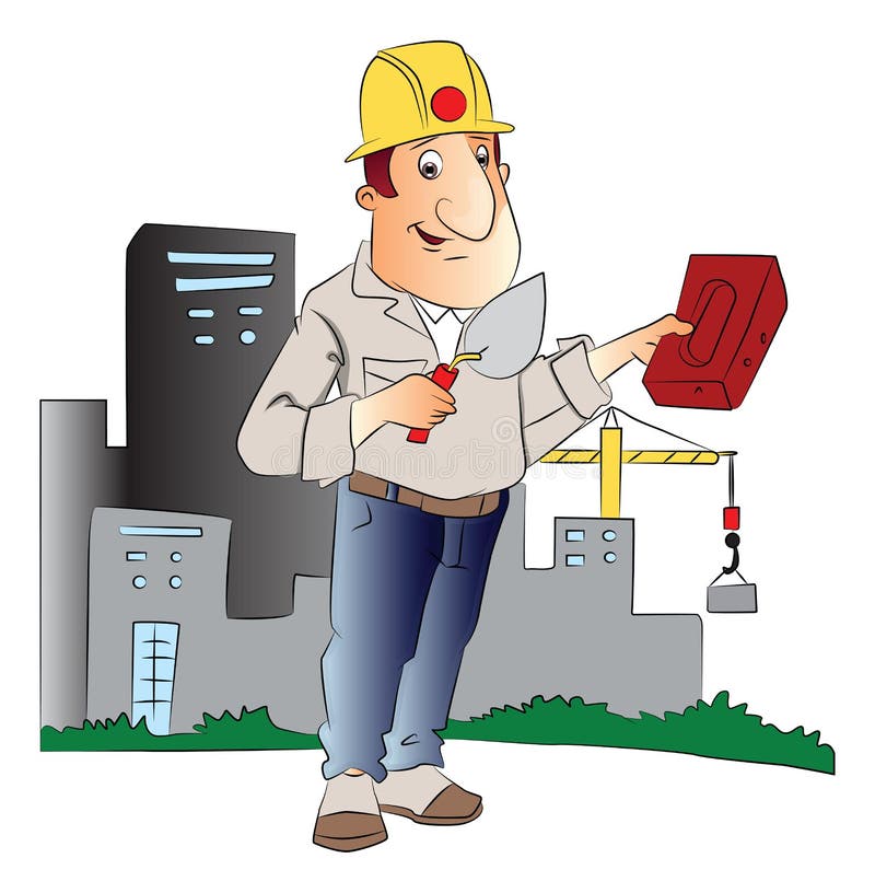 Vector of Man with Trowel and Brick in Front of a Building Stock Vector ...
