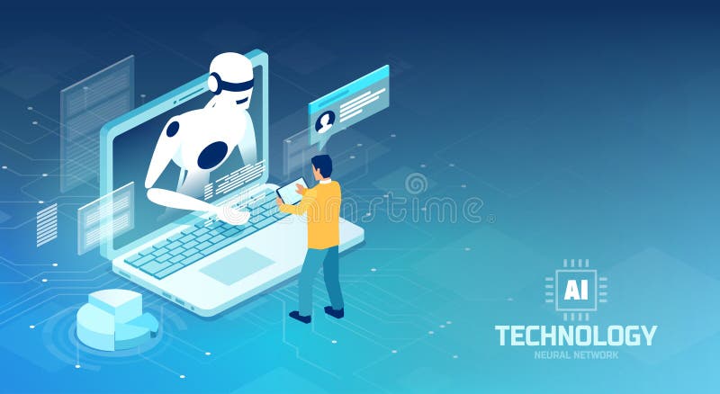 Vector of a Man Using Chat Bot and Artificial Intelligence Technology ...