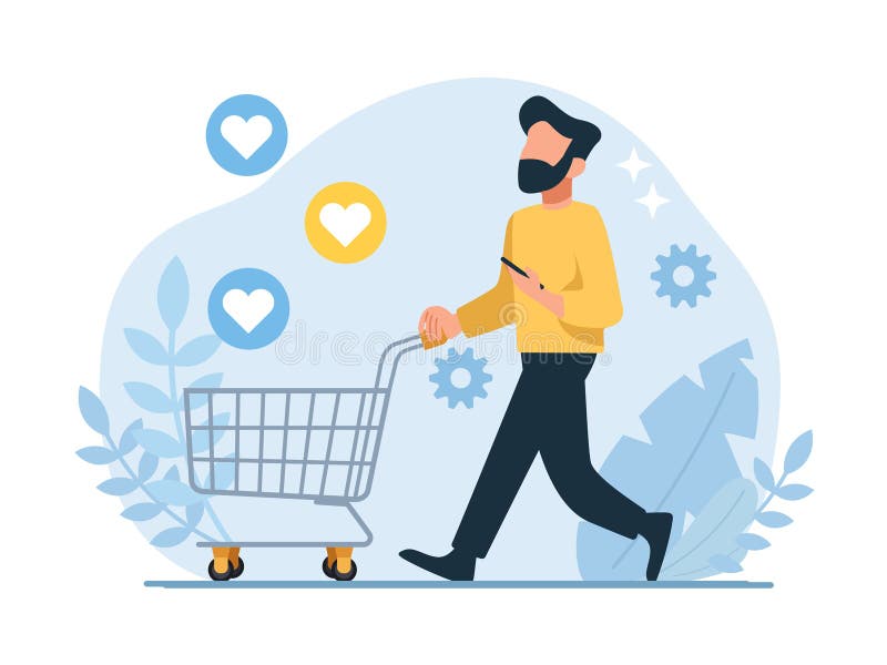 Vector of a Man Walking with a Shopping Cart Stock Illustration ...