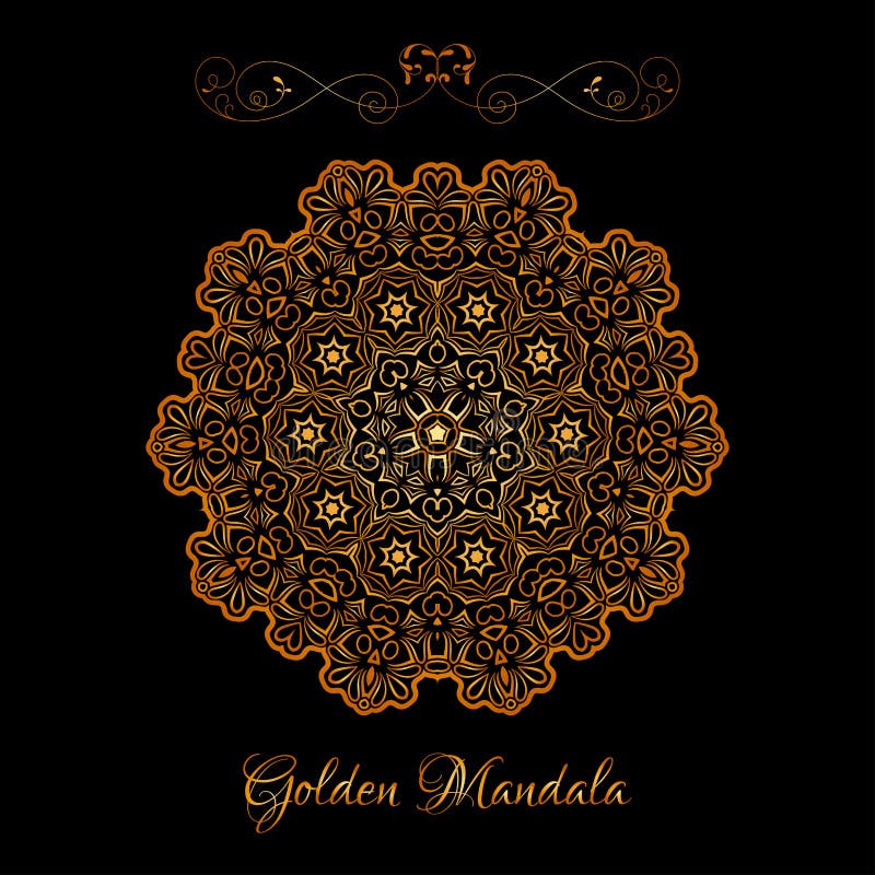 Vector a Mandala Indiana Da Cor Do Ouro Sobre O Fundo Preto Ilustração ...