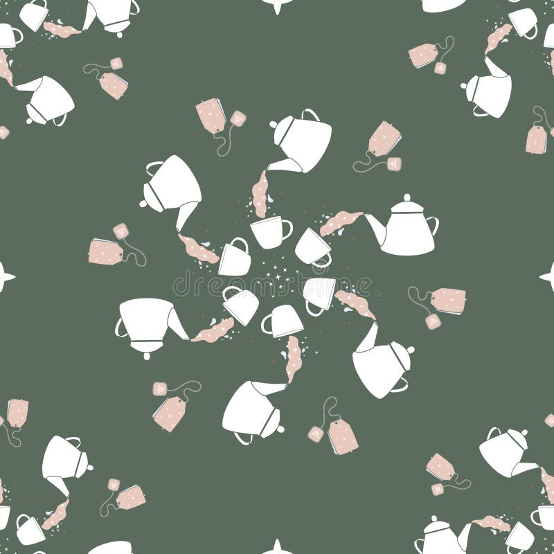 Vector Mandala Tea Set in Natural Colors Seamless Pattern Background ...