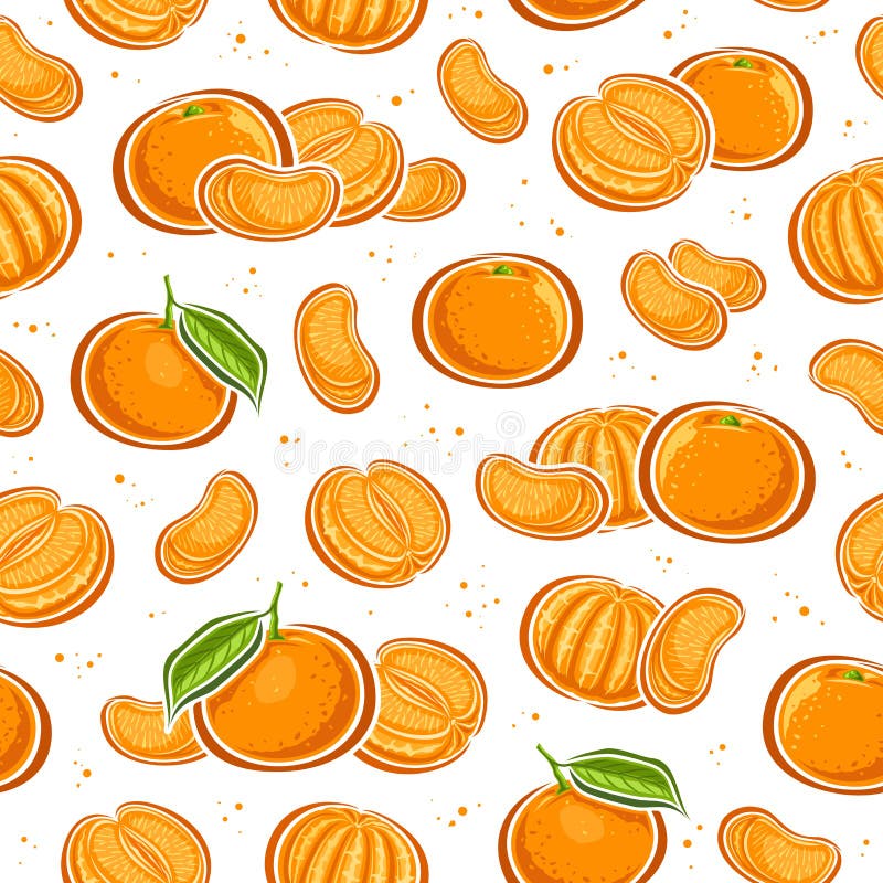 Mandarin Seamless Pattern. Vector Tangerine and Orange Slice. Fresh ...