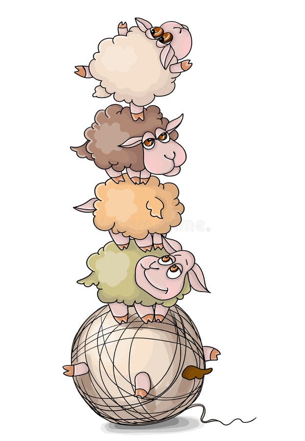 Vector Many Cute Lambls with a Ball of Wool Stock Vector - Illustration ...