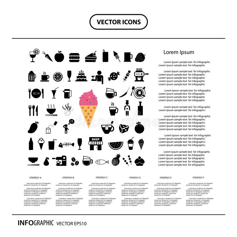 Many food icon set stock vector. Illustration of barbecue - 103145094