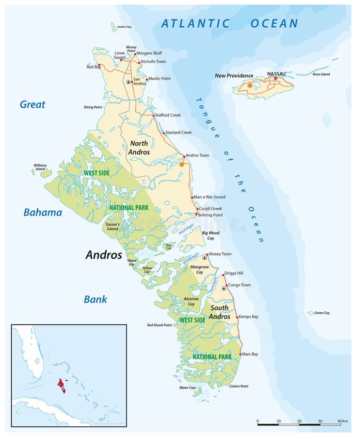 Vector Map of Andros Island and New Providence, Bahamas Stock Vector ...