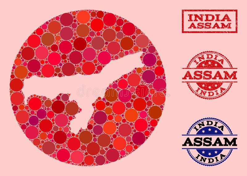 Hole Round Map of Assam State Mosaic and Scratched Seal Stock ...