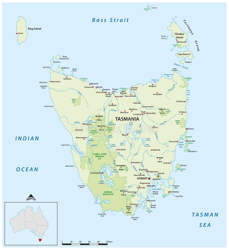 Vector Map of the Australian Island Tasmania Stock Vector ...