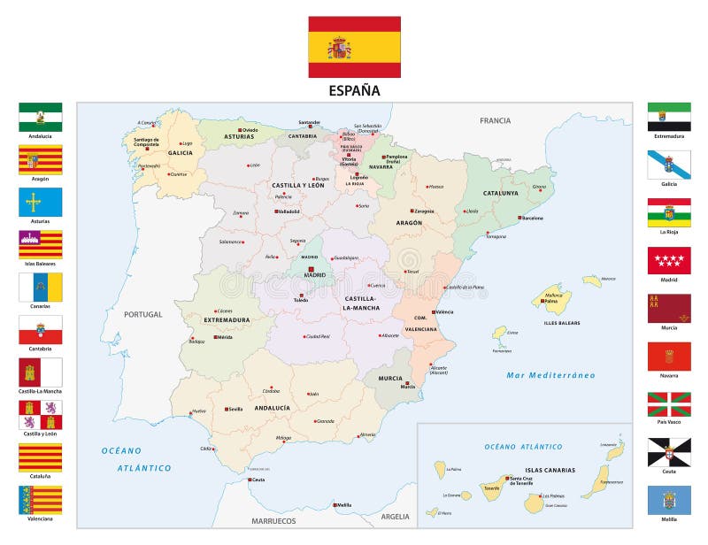 A Spain Province Map with 2-digit Zip Codes Stock Vector - Illustration ...