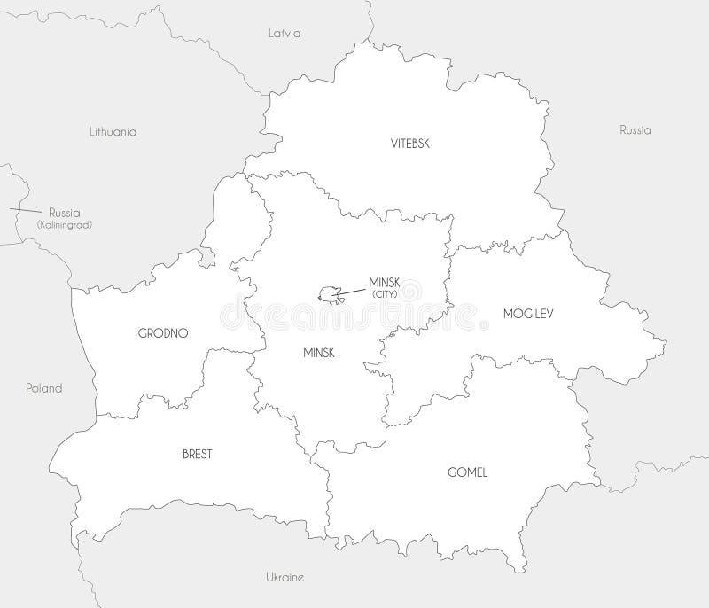 Vector Map of Belarus with Regions or Oblasts and Administrative ...