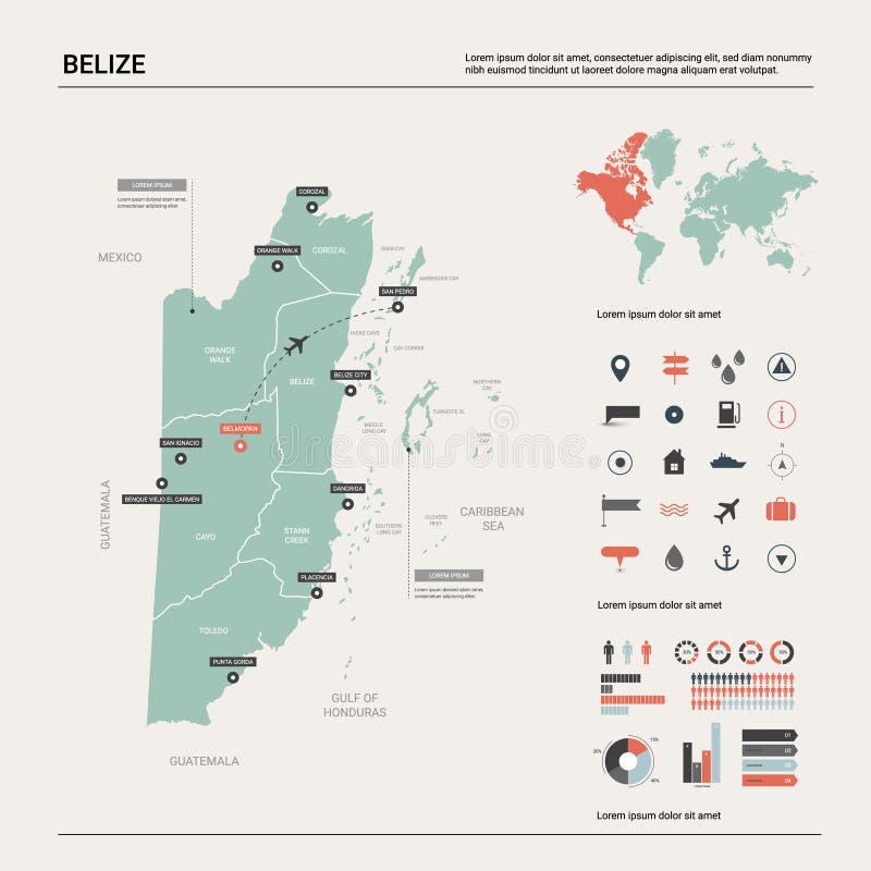 Vector Map of Belize. High Detailed Country Map with Division, Cities ...
