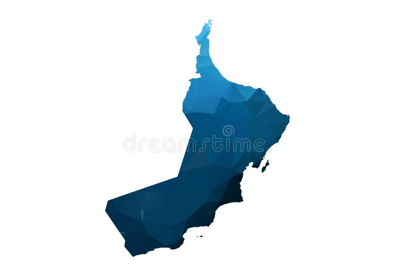 Oman Blue Low Poly Map with Capital Muscat Stock Vector - Illustration ...