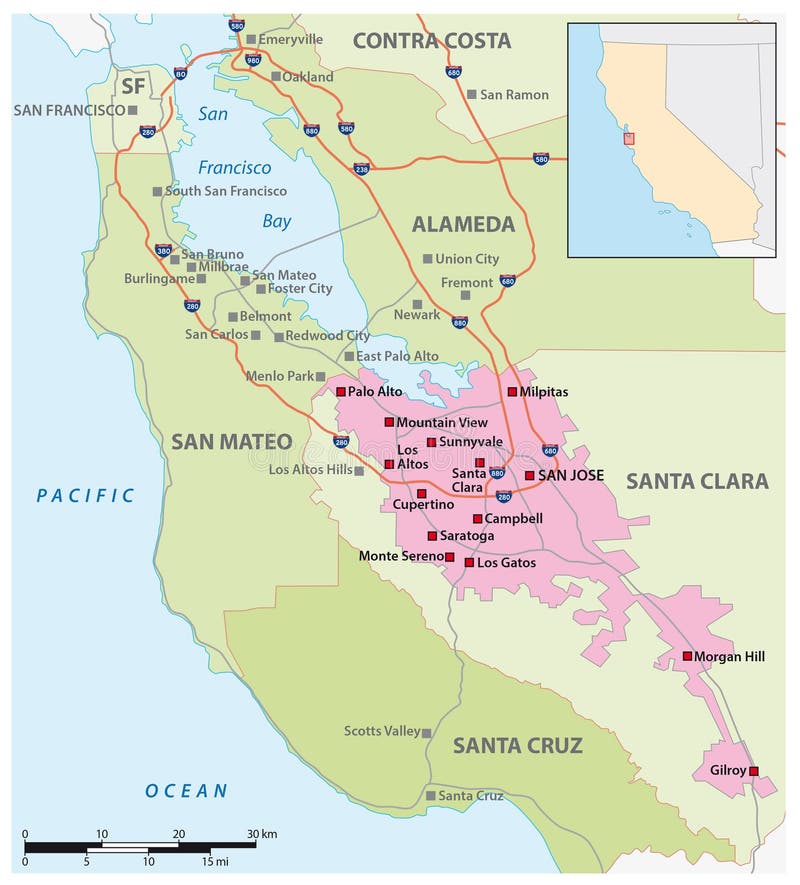Vector Map of Californian Silicon Valley, United States Stock Vector ...