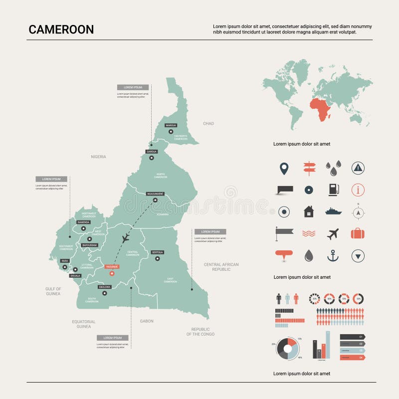 Vector Map of Cameroon. High Detailed Country Map with Division, Cities ...